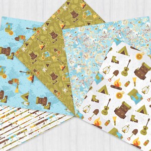 Camping Digital Paper Pack Camp Designer Pad Vacation Background Summer ...
