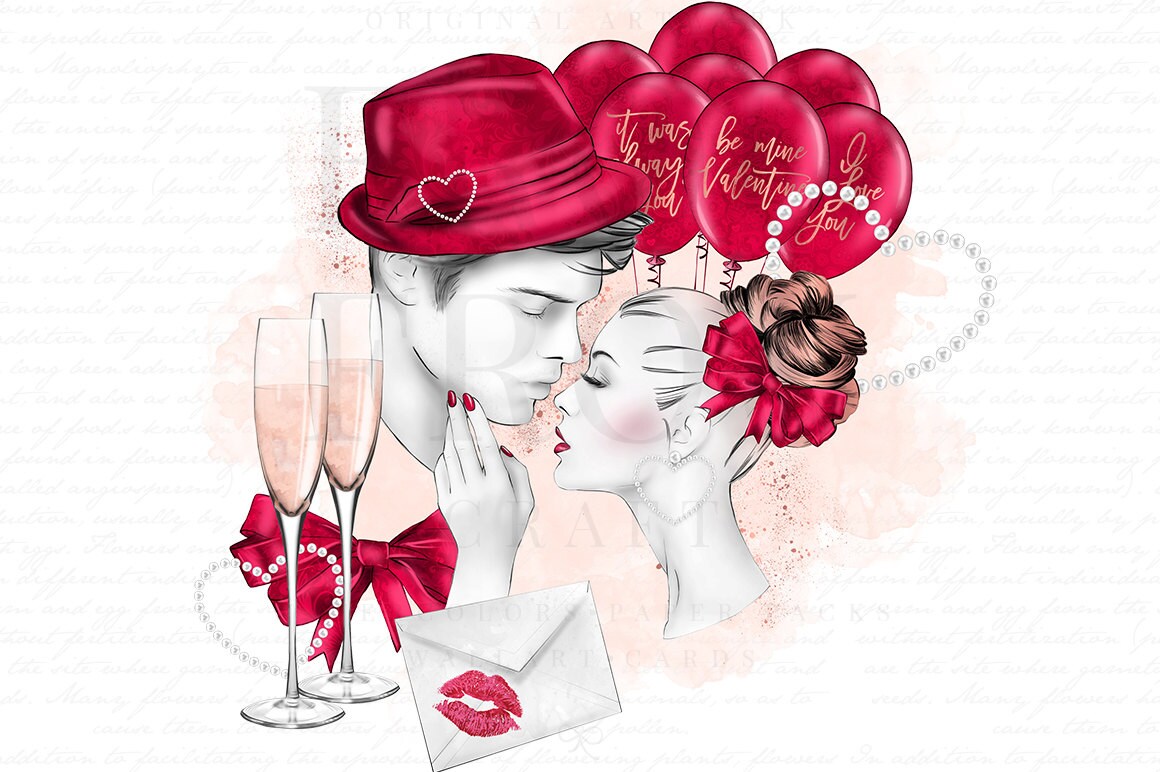 Valentine Clip Art Love Clipart Couple Illustration Engagement - Etsy