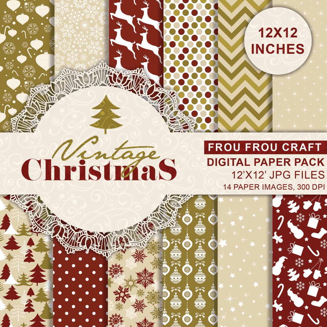 Vintage Christmas Digital Paper Pack Instant Download Red Bordeaux ...