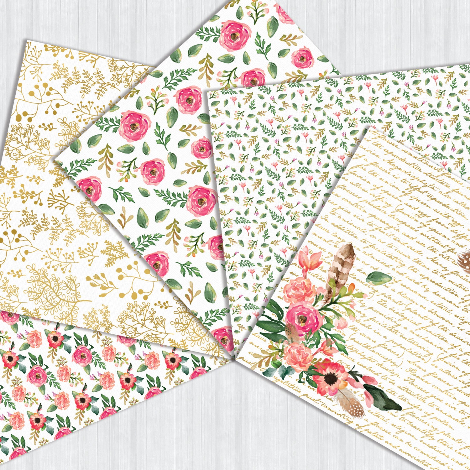 Watercolor Gold Flowers Digital Paper Pack Instant Download - Etsy