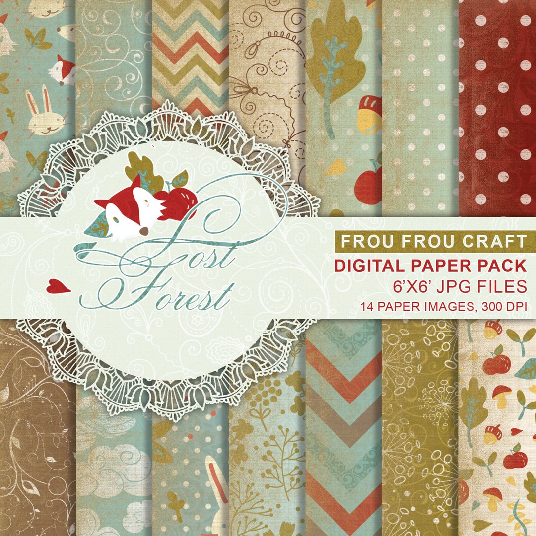 Vintage Forest Digital Paper Pack Instant Download Green Blue Red Beige ...