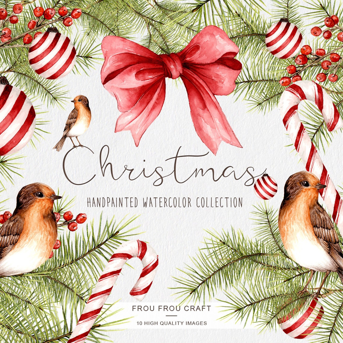 Christmas Clipart Handpainted Watercolor Winter Intant - Etsy