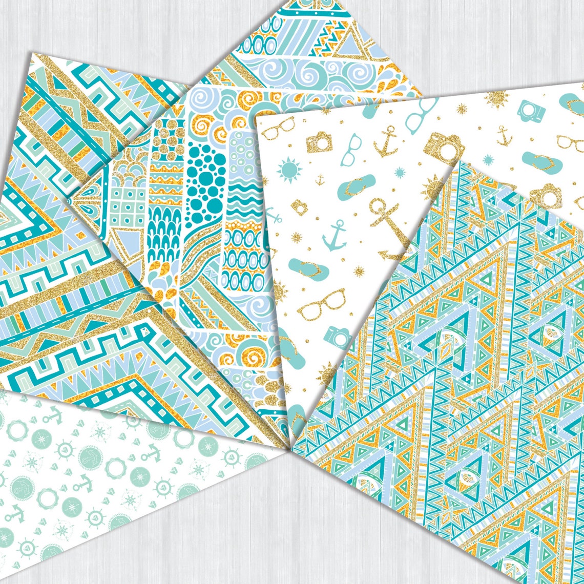 Summer Aztecs Digital Paper Pack Instant Download Gold Glitter - Etsy