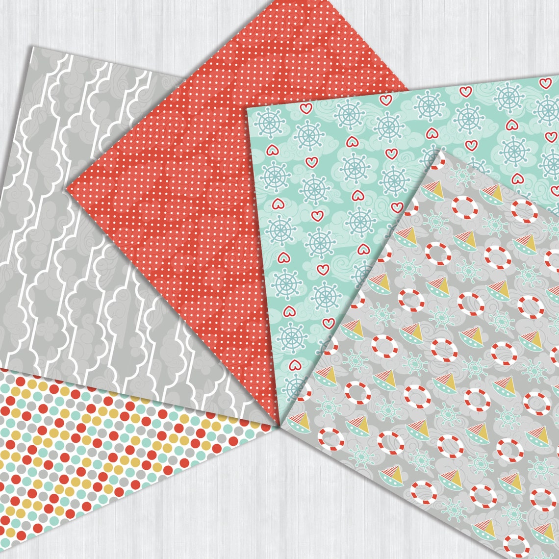 Cute Nautical Instant Download Seamless Patterns Baby Beach | Etsy