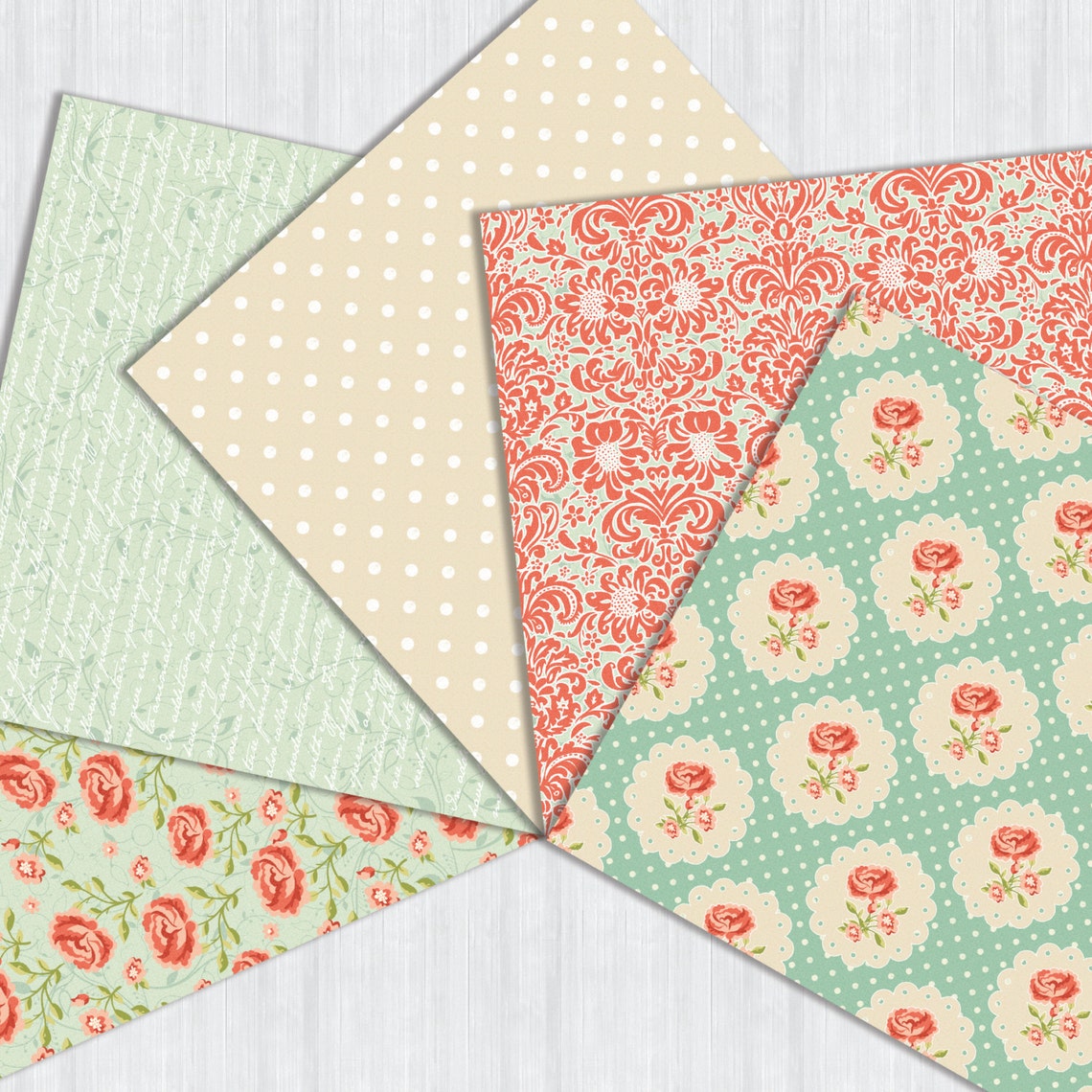 Rose Vintage Digital Paper Mint Romantic Printable Decoupage - Etsy