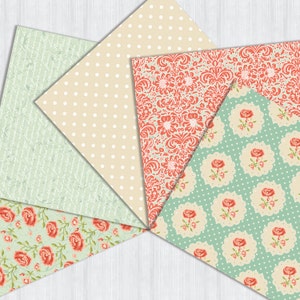 Rose Vintage Digital Paper, Mint Romantic Printable Decoupage Paper ...