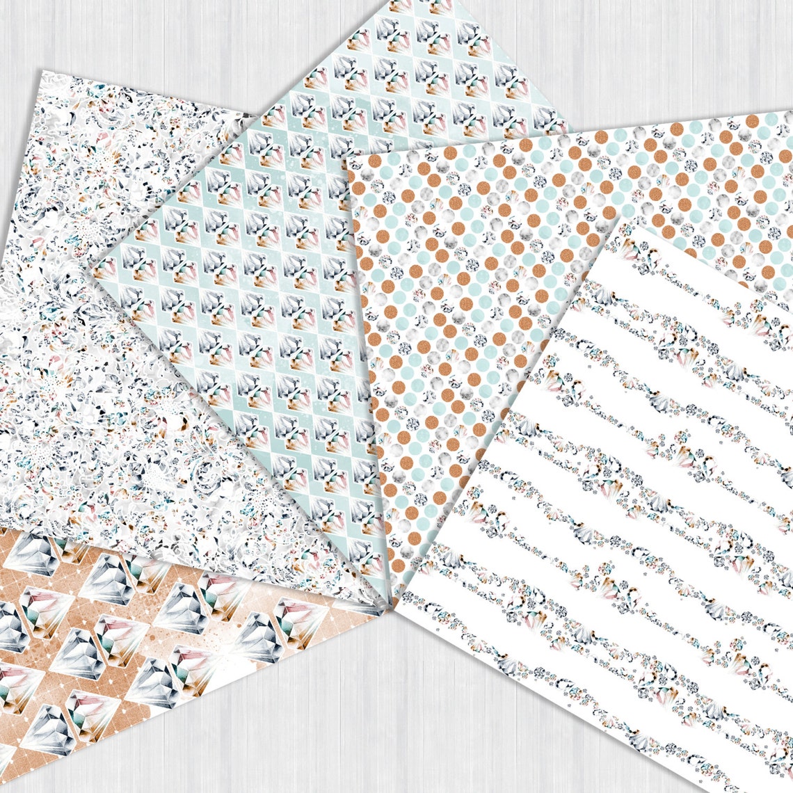 Crystal Marble Digital Paper Pack Watercolor Diamond Gems Crystals ...
