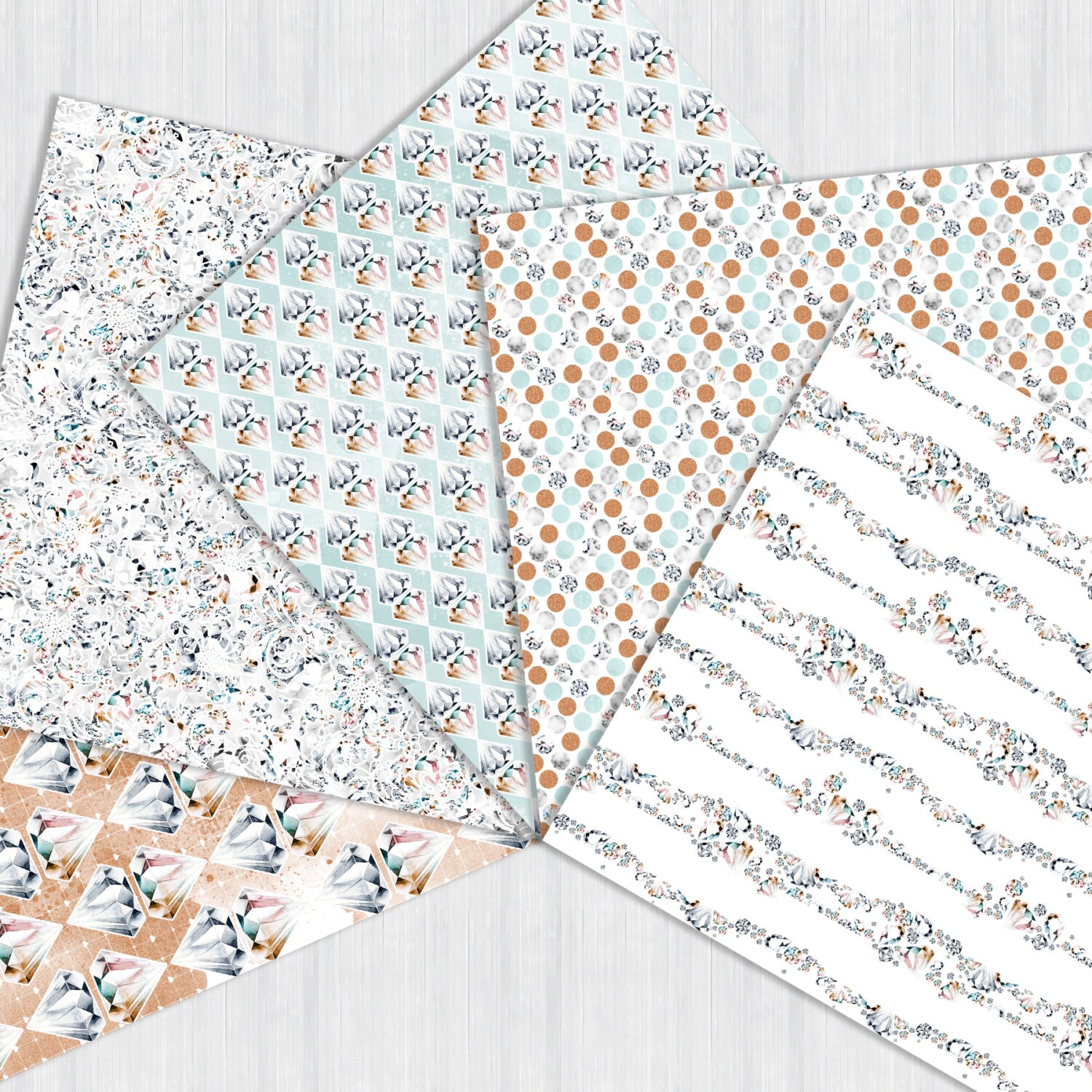 Crystal Marble Digital Paper Pack Watercolor Diamond Gems - Etsy