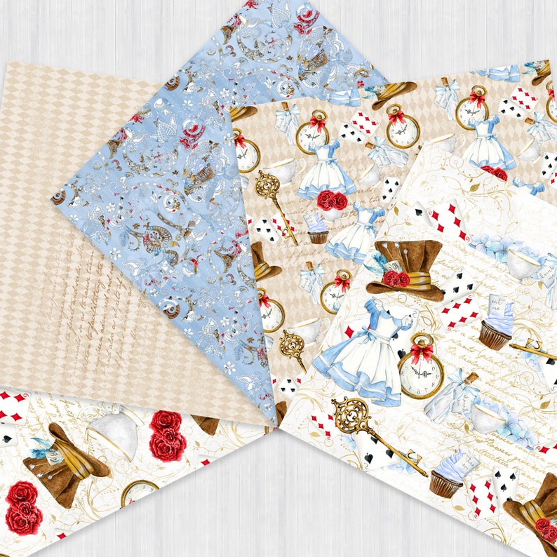 Alice in Wonderland Paper Pack Alice Digital Paper Pack Watercolor Mad ...