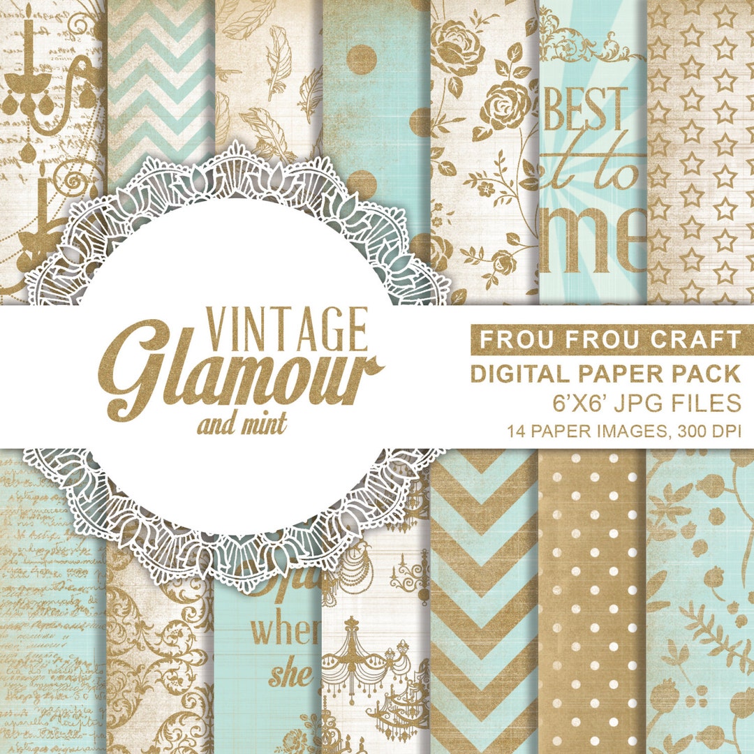 Mint and Gold Digital Paper Pack Instant Download Vintage Retro Glamour ...