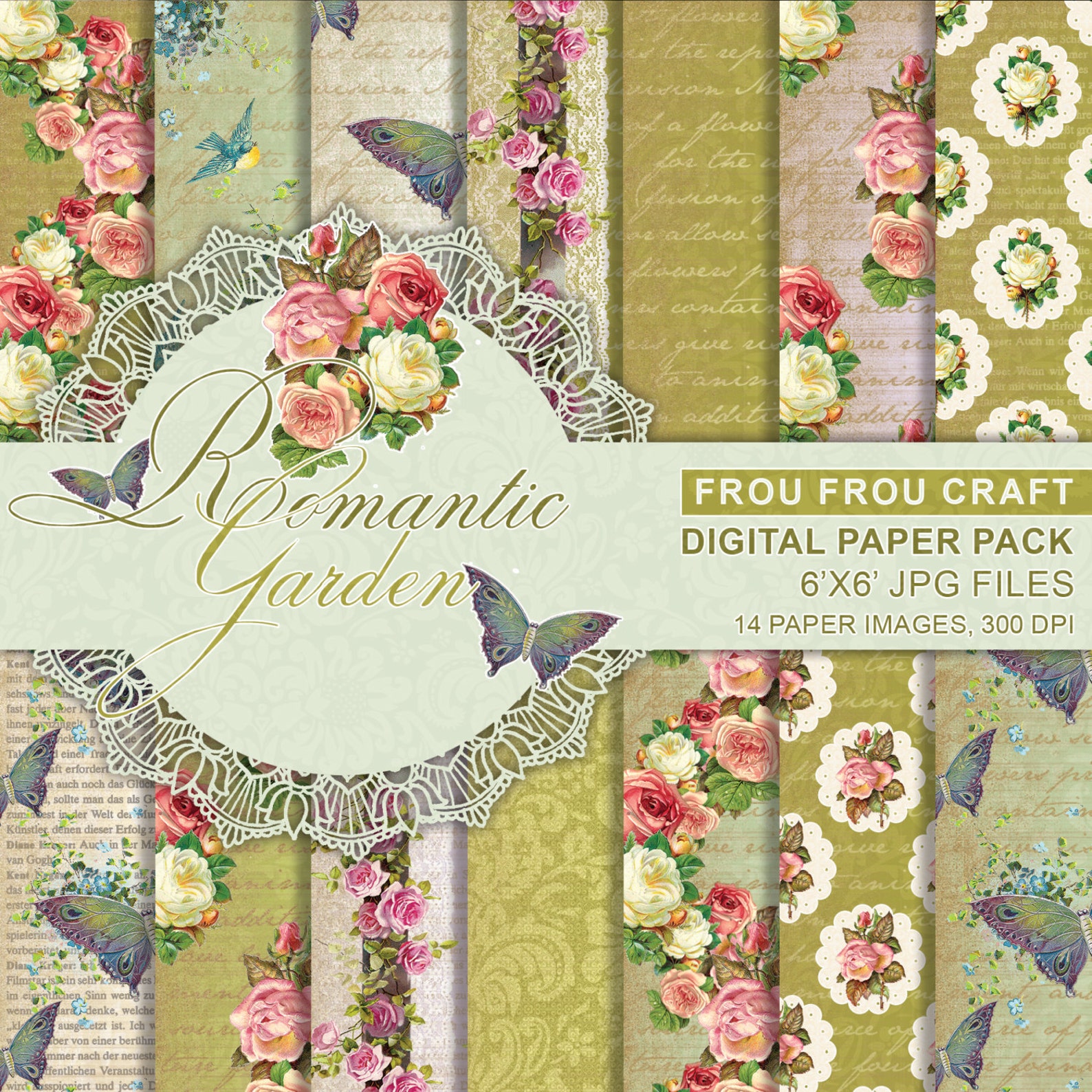 Green Rose Digital Paper Pack Instant Download Lace Flowers - Etsy