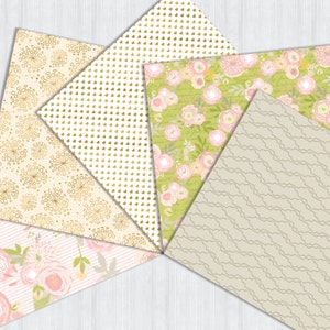 Blush Pink Flowers Digital Paper Pack Instant Download Spring Gold Foil ...