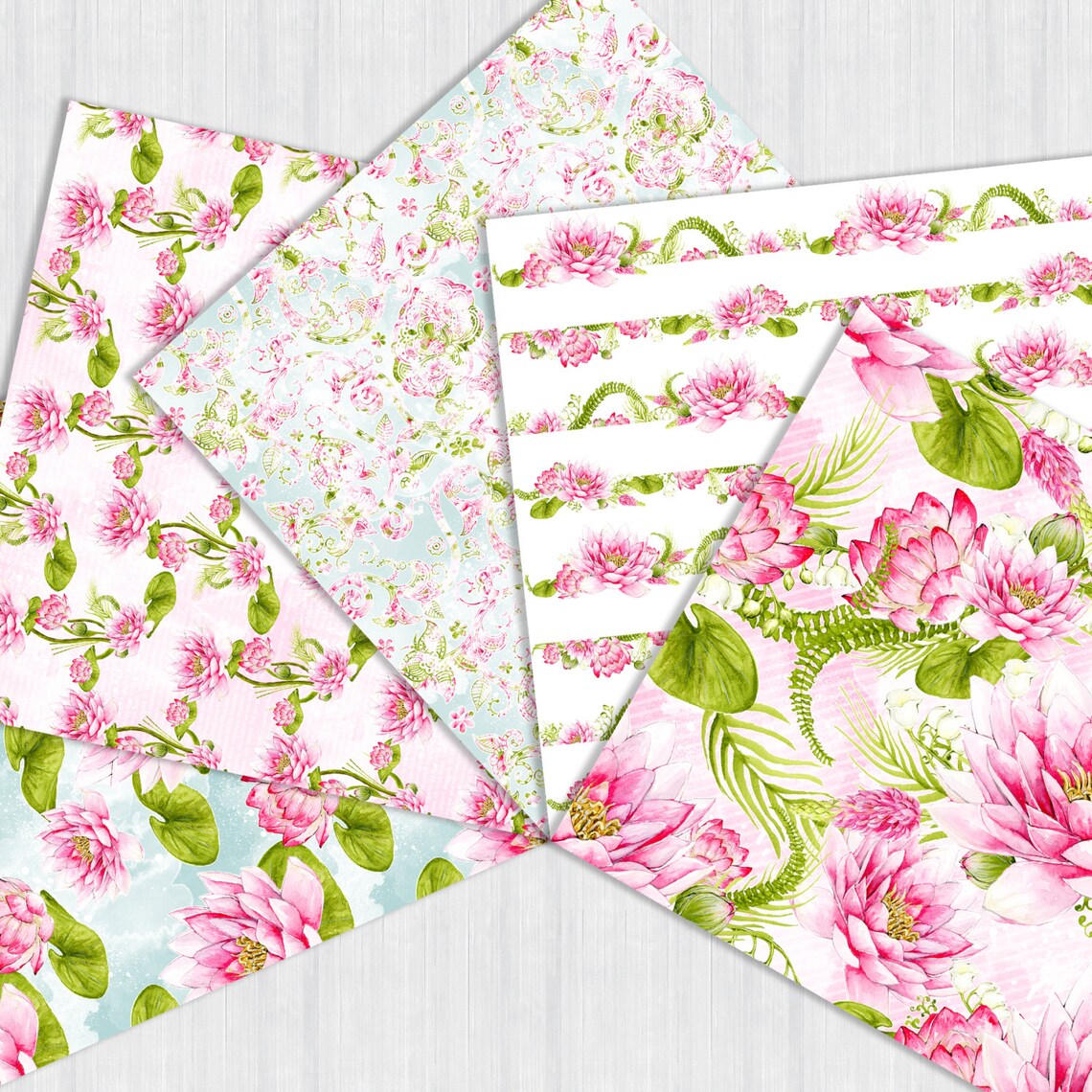 Lotus Digital Paper Pack Seamless Patterns Watercolor Flowers - Etsy