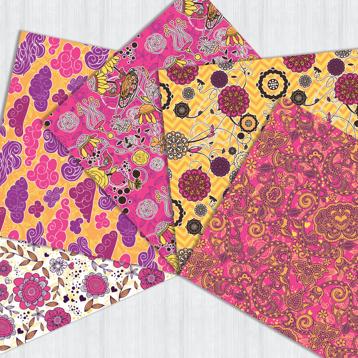 Pink Orange Orange Digital Paper Pack Instant Download Bright Colors ...