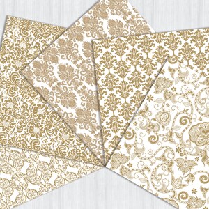 Gold Damask Digital Paper Pack Instant Download Swirls Floral Flowers ...