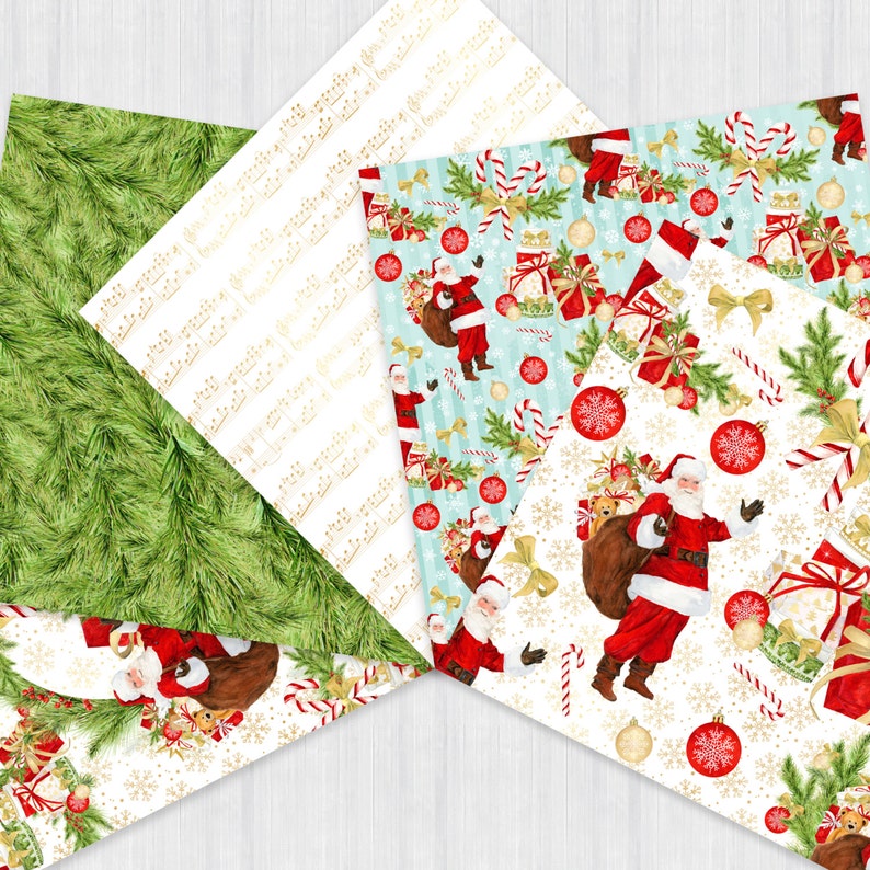Christmas Paper Pack Santa Digital Backgrounds Xmas Scrapbook Papers ...