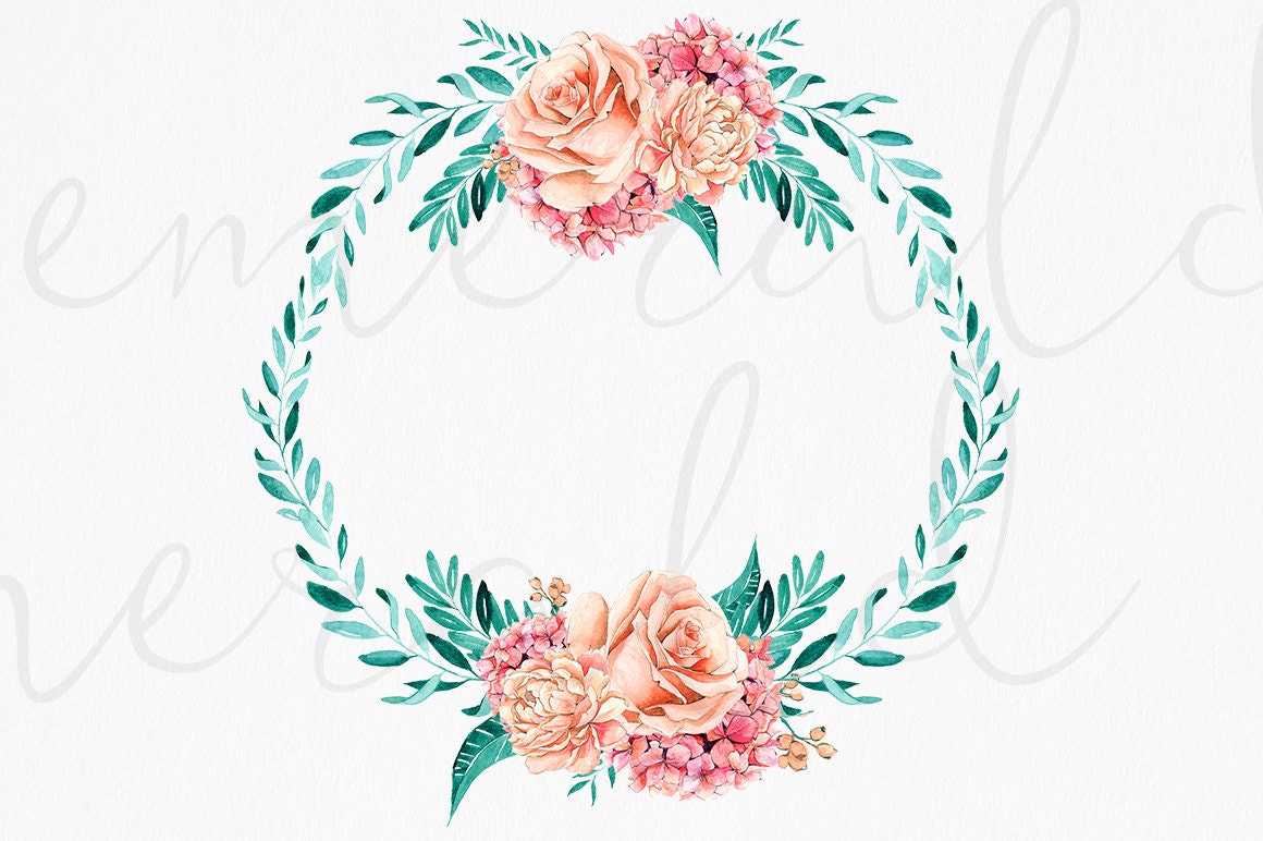 Handpainted Floral Clipart Peach and Mint Wedding Paper Pink - Etsy