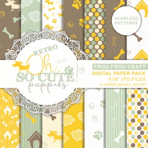 Puppies Digital Paper Pack Instant Download Seamless Patterns Cute ...