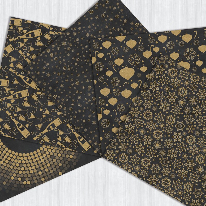 Chalkboard New Year Digital Paper Pack Instant Download Glitter Gold ...