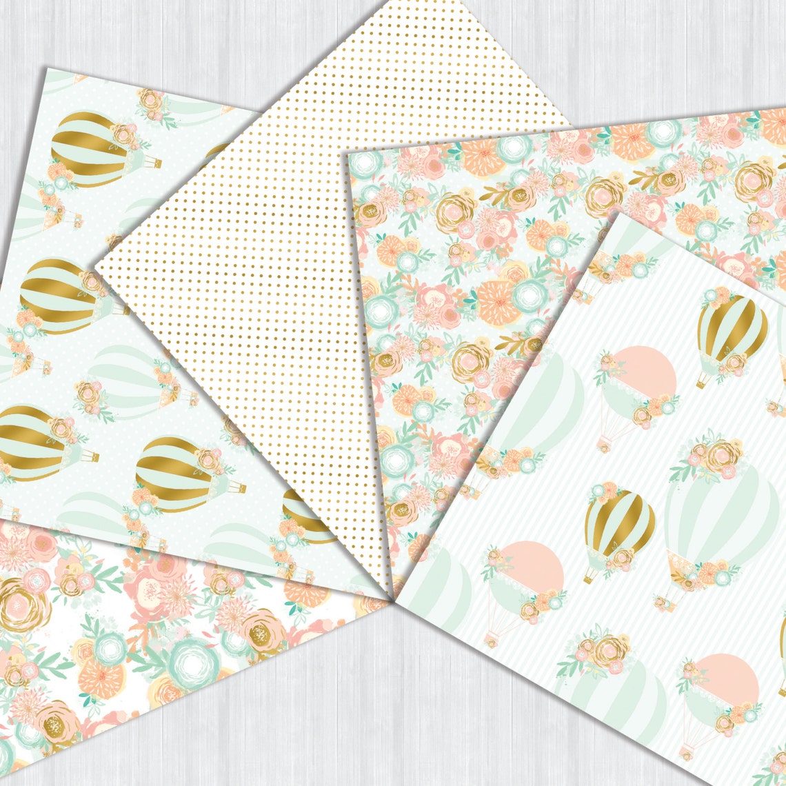 Nursery Scrapbook Pastel Digital Hot Air Balloon Paper Pack | Etsy