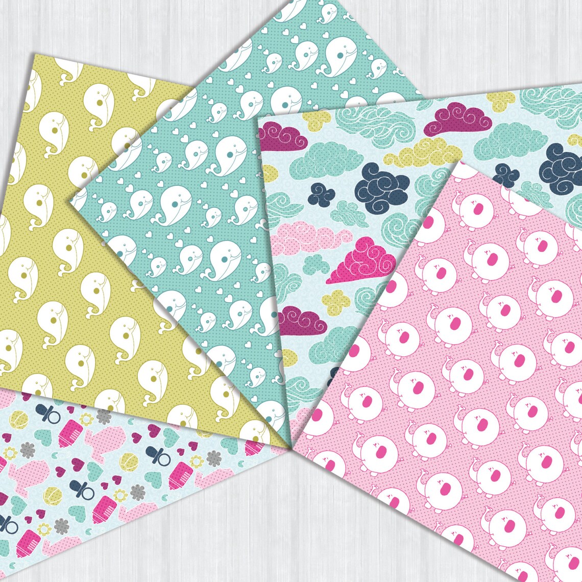 Cute Baby Animals Digital Paper Pack Instant Download Blue | Etsy