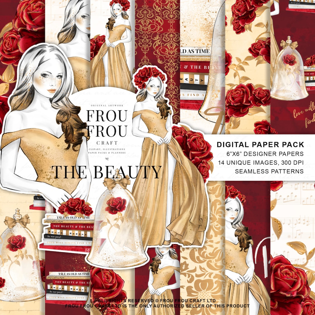 Beauty and the Beast Paper Pack Belle Princess Digital Backgrounds ...