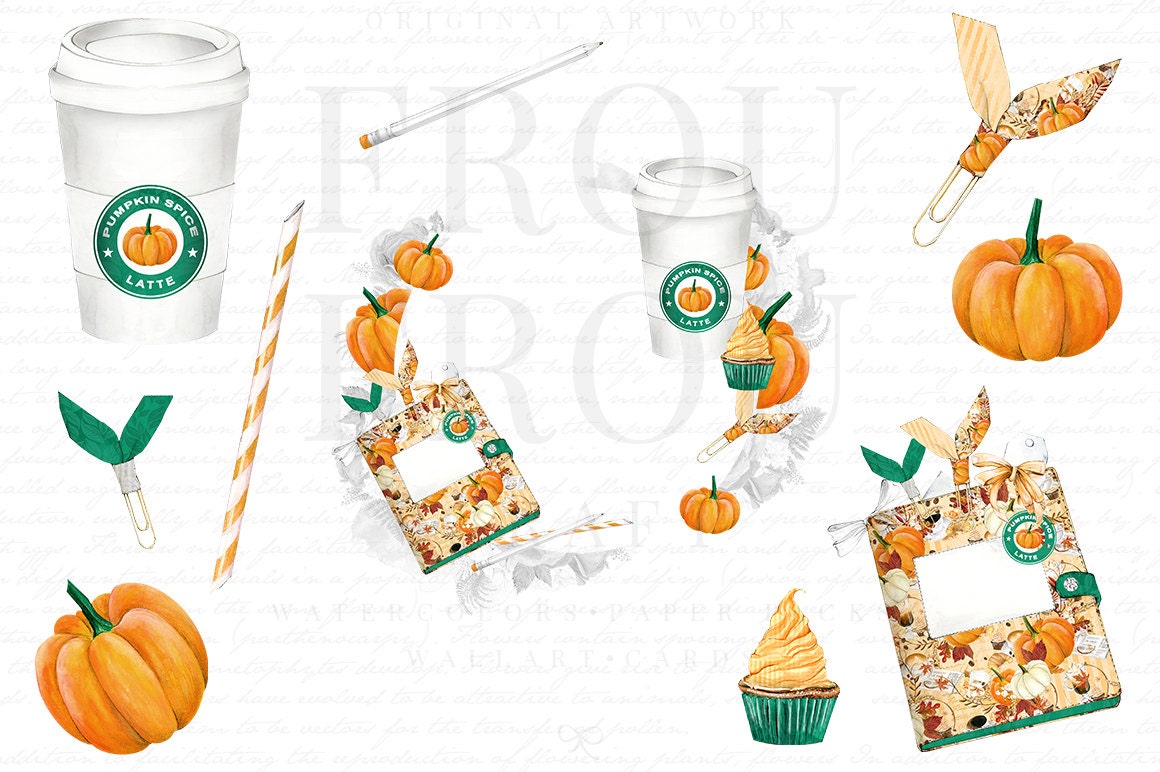 Pumpkin Spice Latte Watercolor Clip Art Coffee Clipart Fall Graphics ...