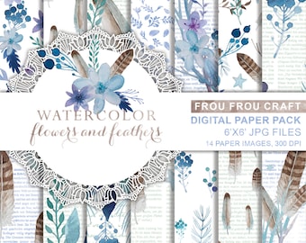 Aqua Blue Digital Paper Pack Instant Download Watercolor | Etsy