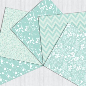 Winter Floral Seamless Pattern Digital Paper Pack Instant Download Aqua ...