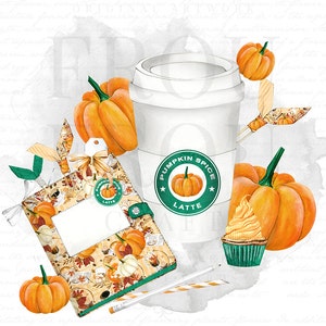 Pumpkin Spice Latte Watercolor Clip Art Coffee Clipart Fall Graphics ...