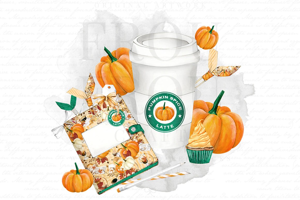 Pumpkin Spice Latte Watercolor Clip Art Coffee Clipart Fall Graphics ...