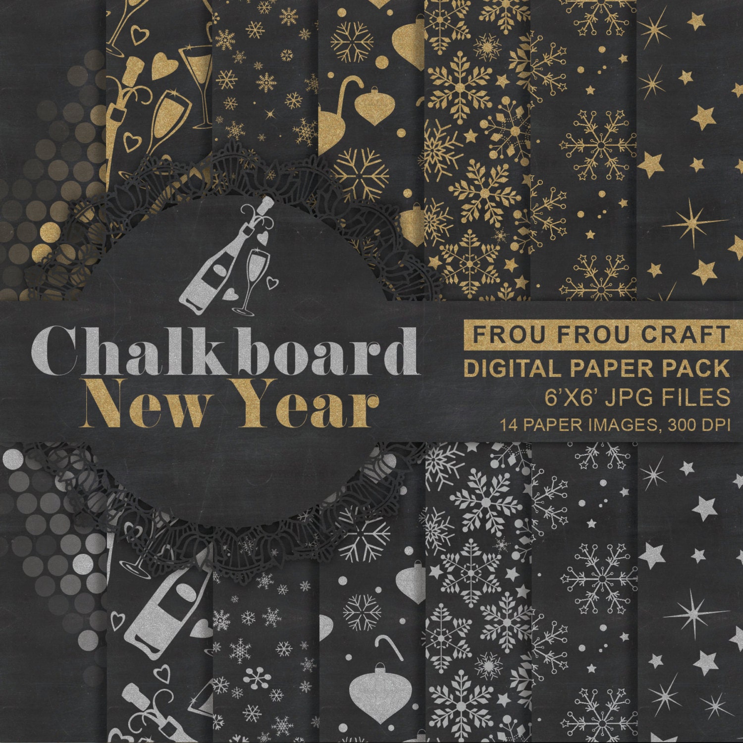 Card Making & Stationery Chalkboard New Year Digital Paper Pack Instant ...