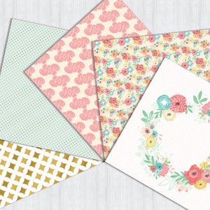 Spring Flowers Digital Printable Paper, Colorful Flowers Paper, Green ...