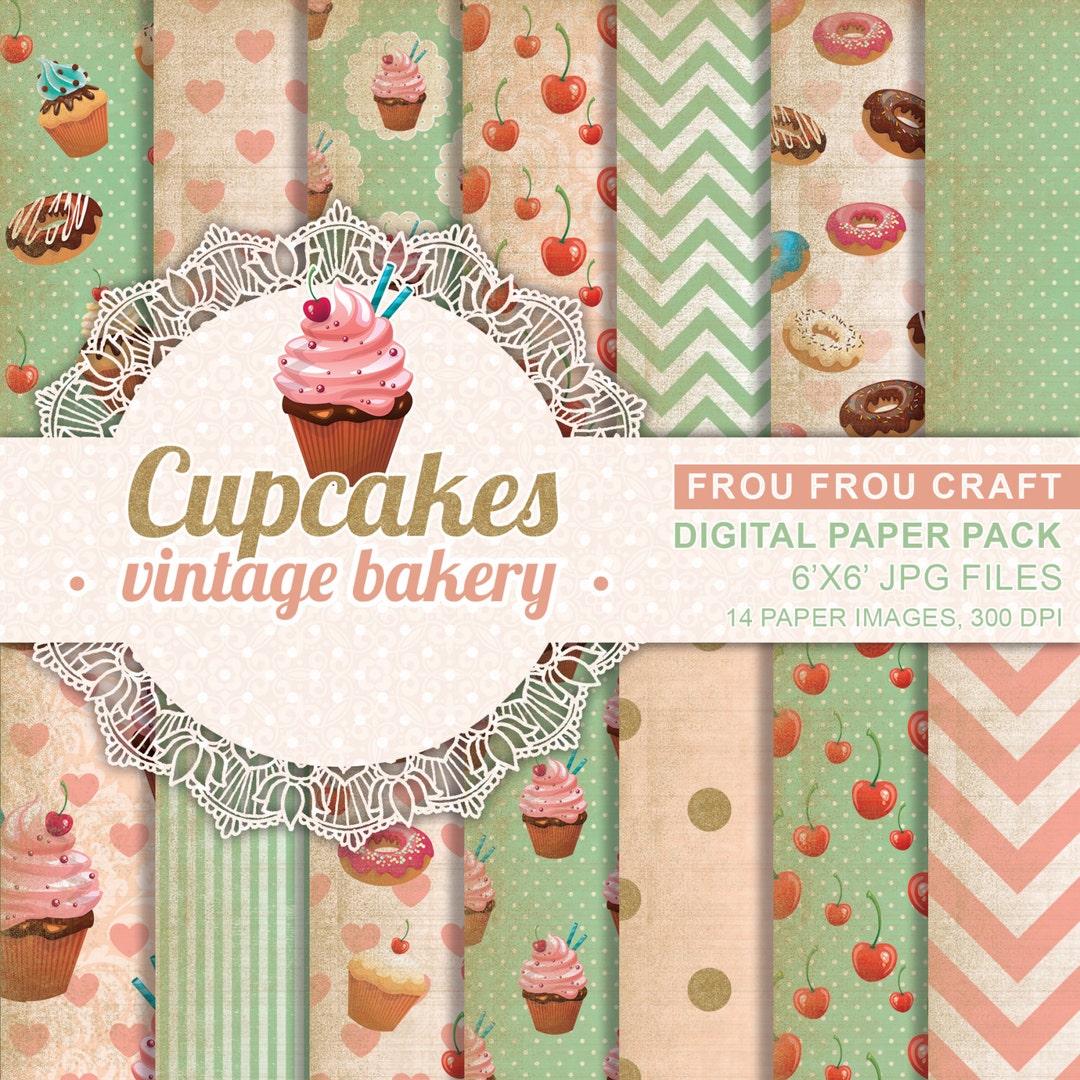 Vintage Bakery Digital Paper Pack Instant Download Cupcakes Doughnut ...