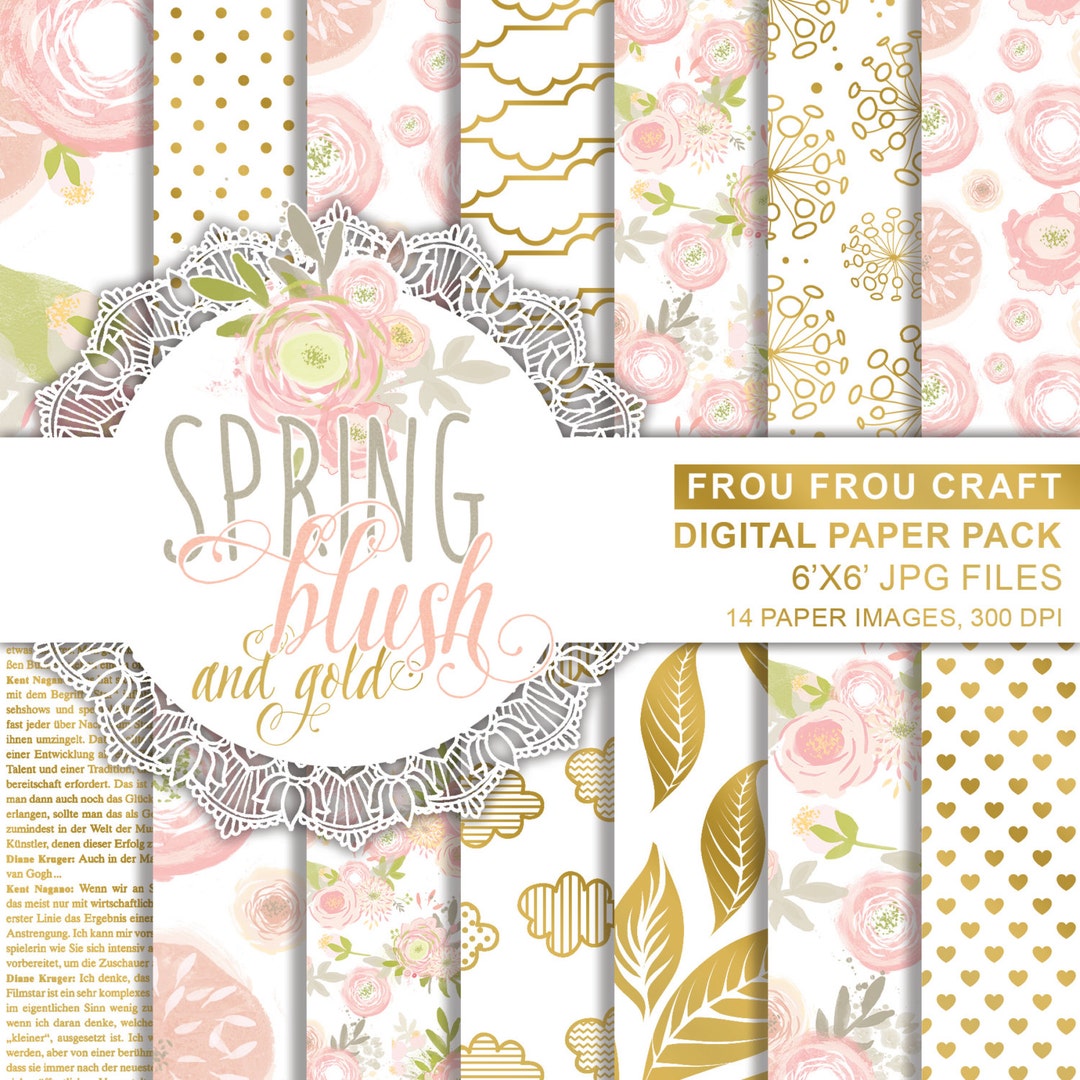 Blush Pink Gold Foil Flowers Digital Paper Pack Instant Download Spring ...