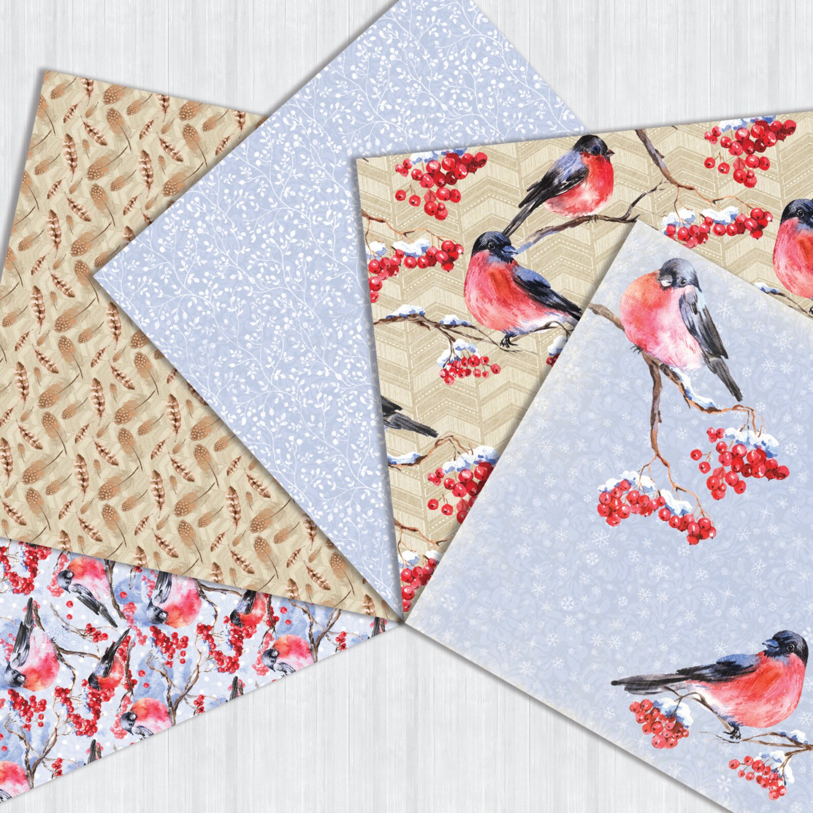 Winter Birds Digital Paper Pack Instant Download Watercolor Blure Red ...