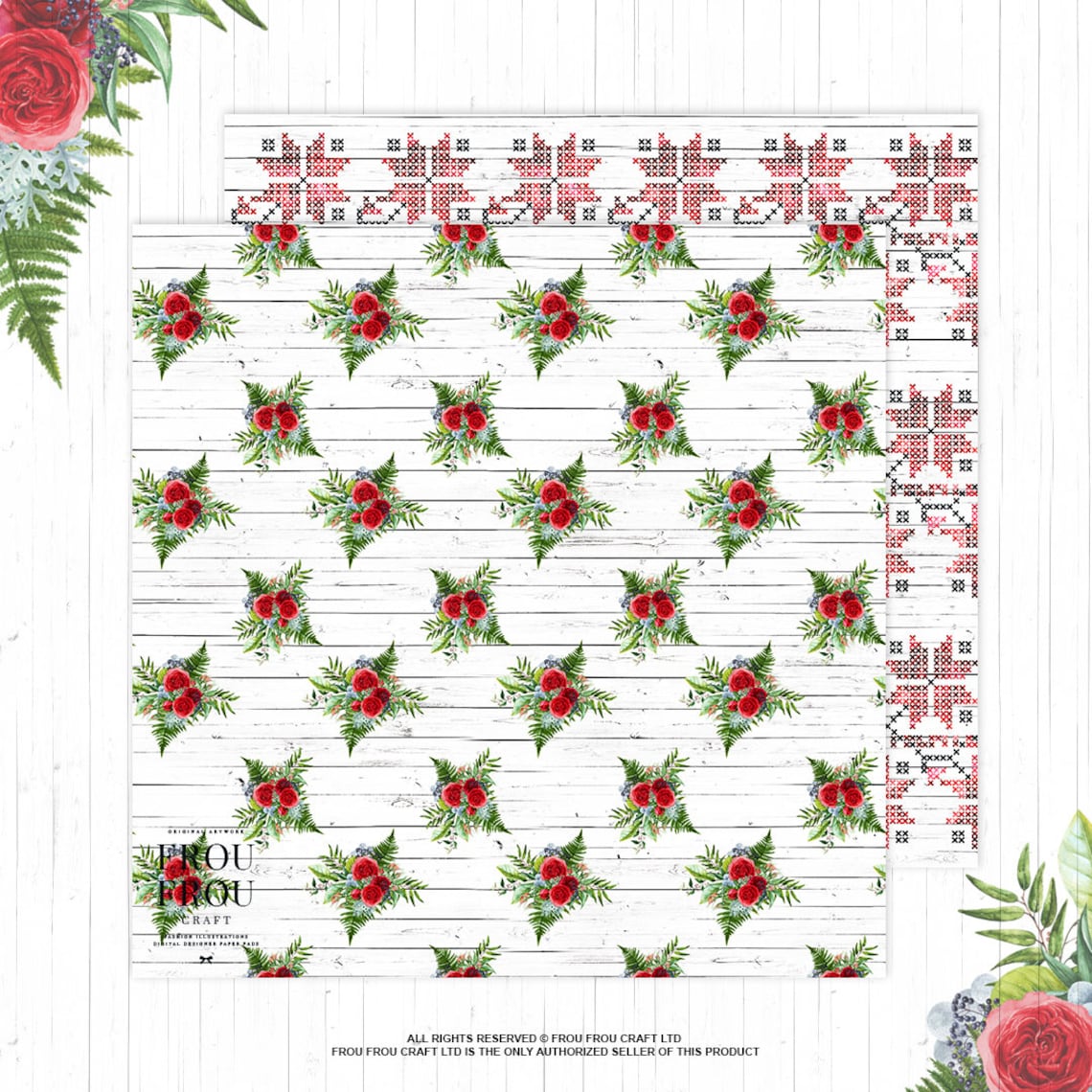 Red Roses Paper Pack Ethno Digital Paper Pad Floral Fabric | Etsy