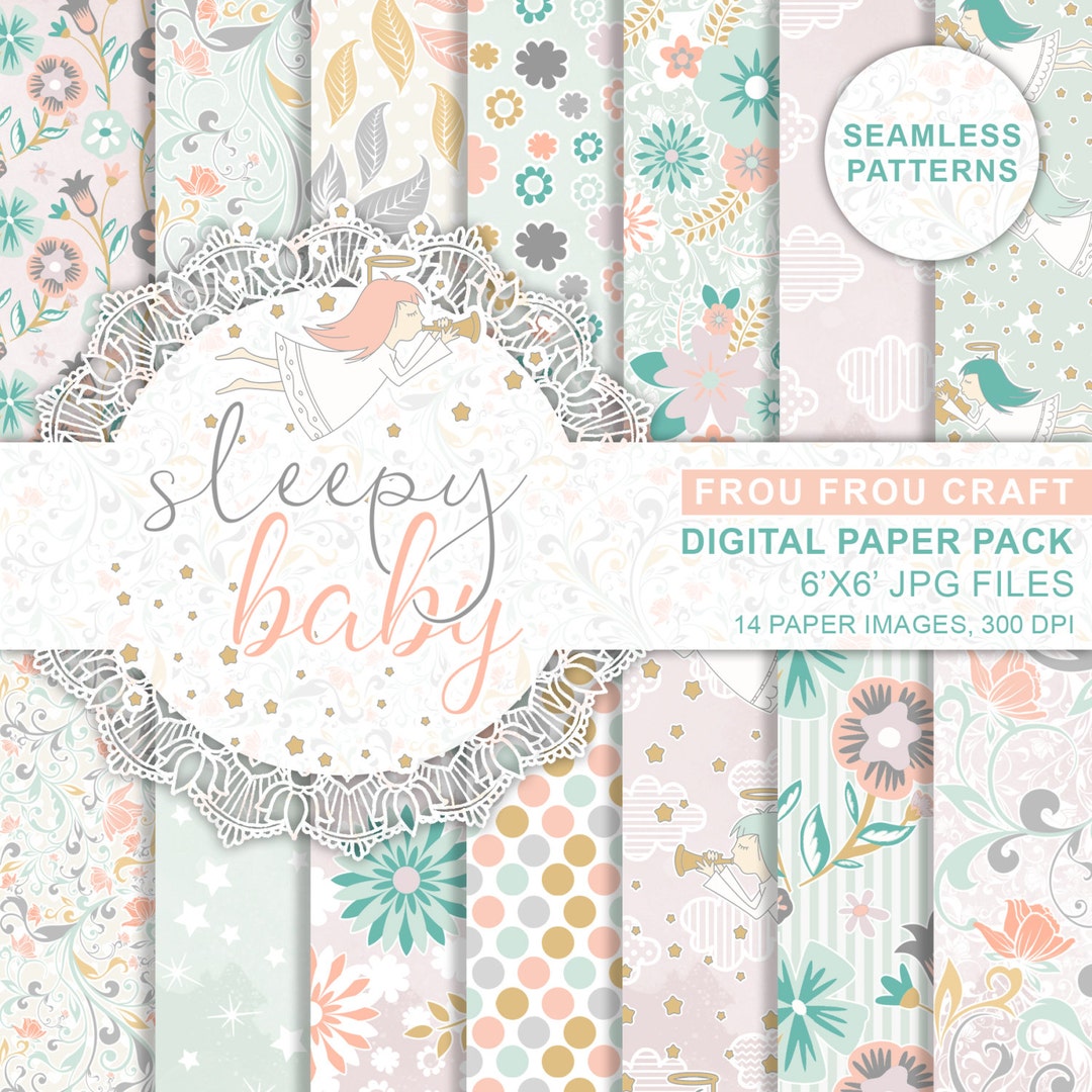 Cute Baby Digital Paper Pack, Coral Blue Nursery Digital Pack, Pastel ...