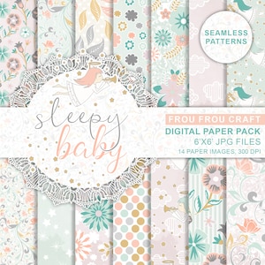 Cute Baby Digital Paper Pack, Coral Blue Nursery Digital Pack, Pastel ...