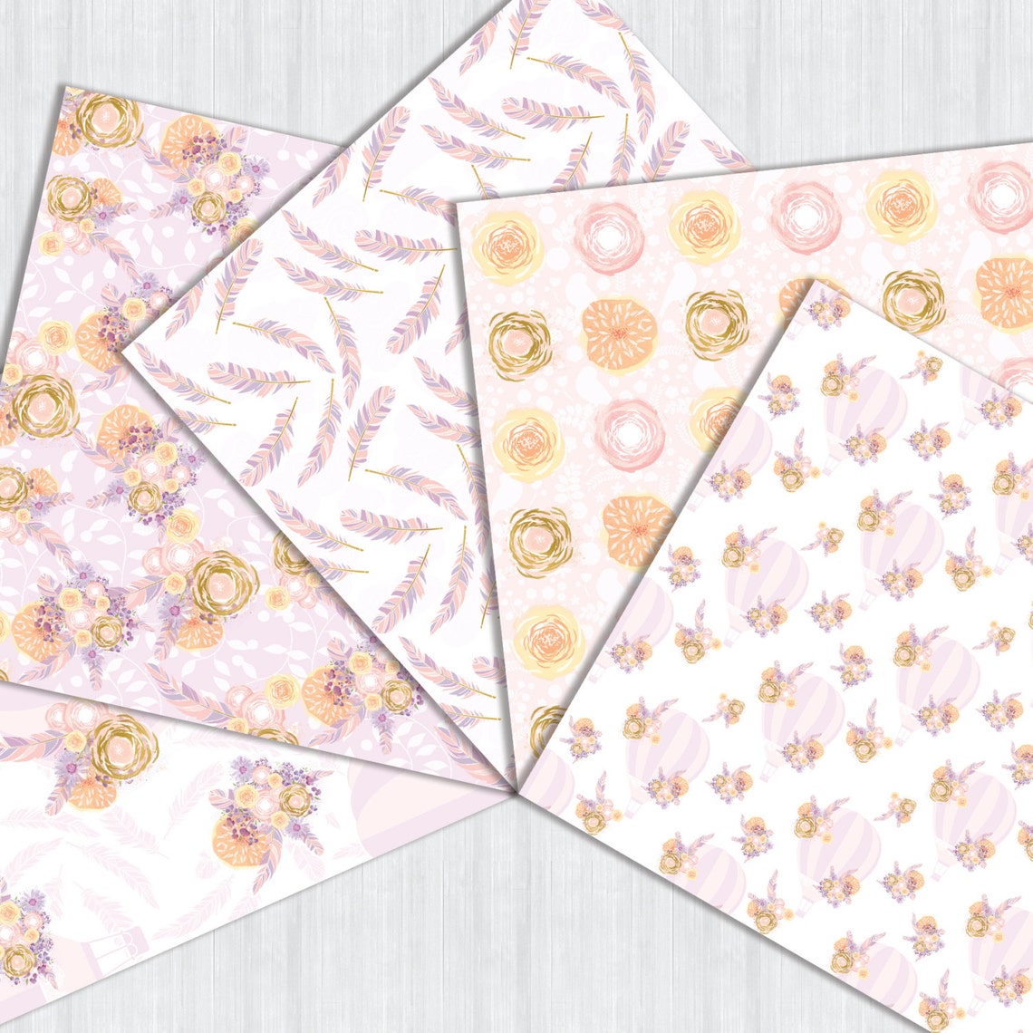 Peach Pink Lavender Seamless Pattern Flower Hot Air Balloon | Etsy