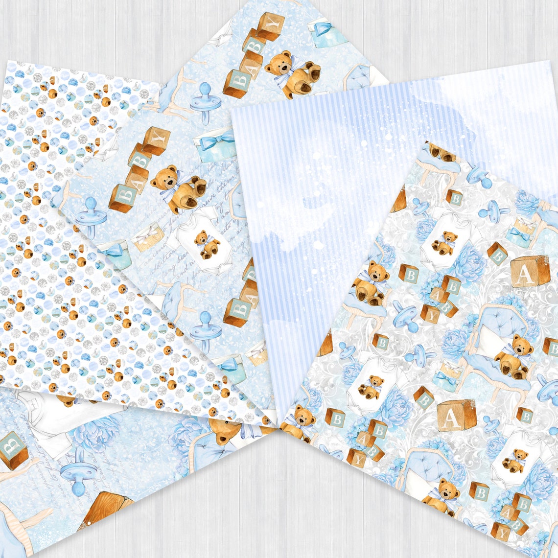 Baby Boy Paper Pack Blue Nursery Digital Background Baby Scrapbook Baby ...