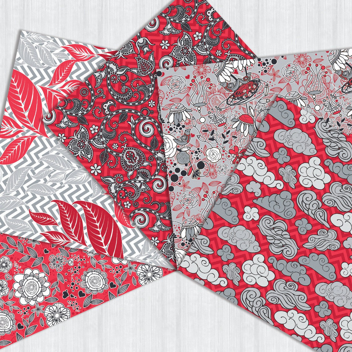 Pink Red Grey Digital Paper Pack Instant Download Bright Colors Spring ...
