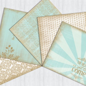 Mint and Gold Digital Paper Pack Instant Download Vintage Retro Glamour ...