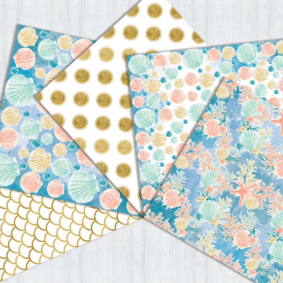 Sea Elements Digital Paper Pattern Instant Download Nautical - Etsy