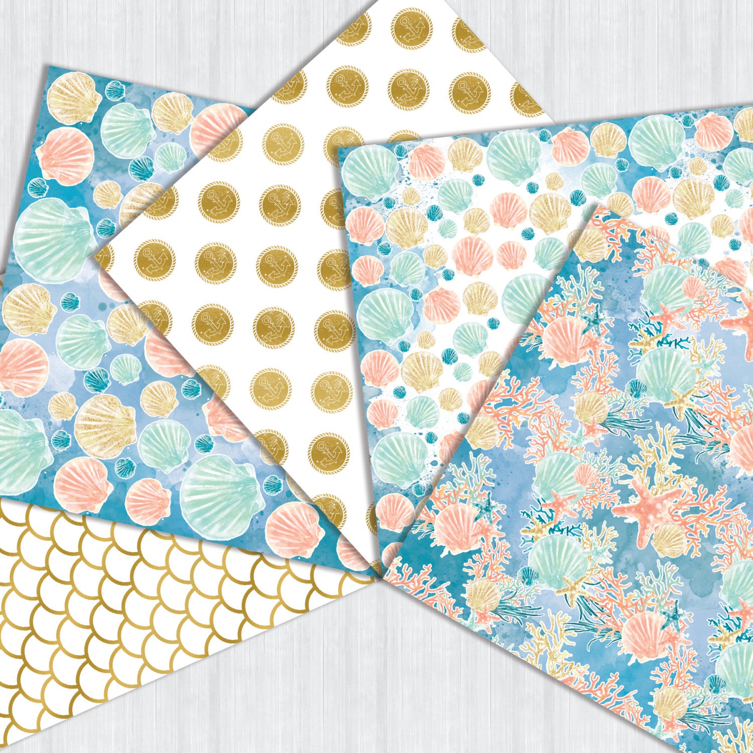 Sea Elements Digital Paper Pattern Instant Download Nautical - Etsy