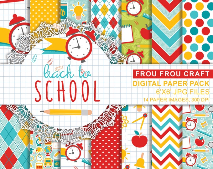 Back to School Digital Paper Yellow Red Blue Digital Paper - Etsy