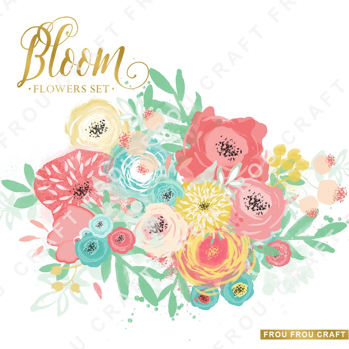 Colorful Spring Flowers Clipart Intant Download Digital Pink - Etsy