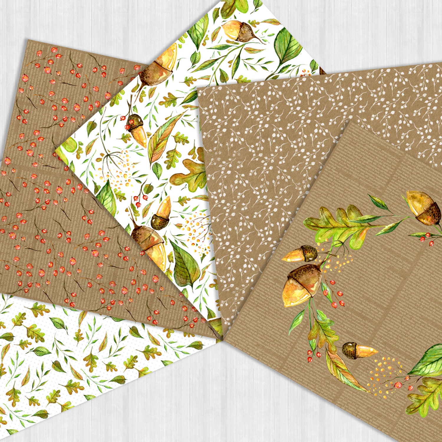 Forest Digital Paper Pack Instant Download Green Red Beige - Etsy