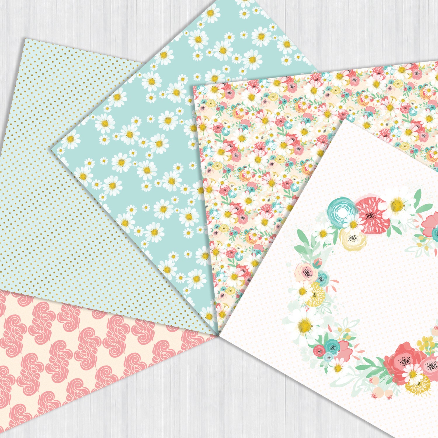 Daisies Flowers Spring Roses Digital Paper Pack Seamless - Etsy