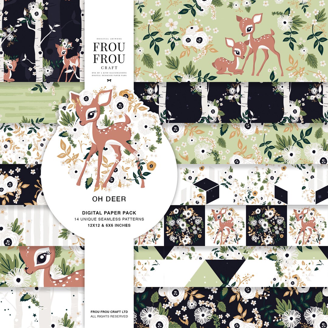 Woodland Digital Paper Pack, Cute Deer Paper Pack, Pastel Kids Surface ...